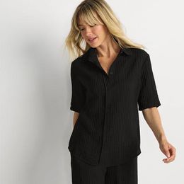 LANDS' END Kurz&auml;rmeliges Crinkle-Hemd, Damen,  Schwarz, Nylon/Viskose, by Lands' End