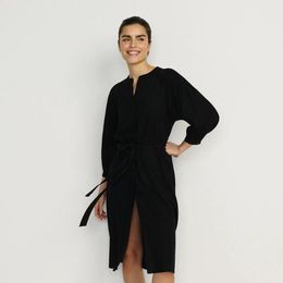LANDS' END Leinenmix-Kleid mit Ajourdetail, Damen,  Schwarz, Leinen/Viskose, by Lands' End