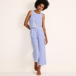 LANDS' END &Auml;rmelloser Leinen-Jumpsuit mit Lochstickerei, Damen,  Blau, Leinen, by Lands' End