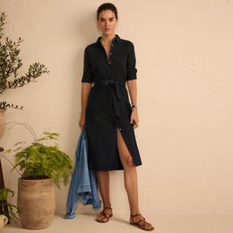 LANDS' END Leinen-Midikleid, Damen,  Schwarz, by Lands' End