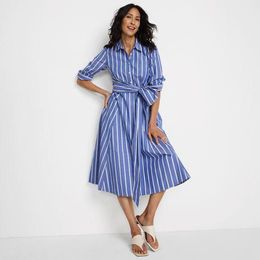 LANDS' END Baumwoll-Midikleid in Wickeloptik, Damen,  Blau, Baumwolle, by Lands' End