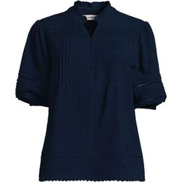 LANDS' END Musselin-Bluse mit Leiterborte, Damen,  Blau, Baumwolle, by Lands' End