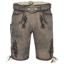 Krüger Buam Krüger Buam Kurze Lederhose mit Gürtel Grau/Beige (Größe: 54)