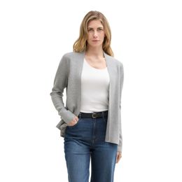 Cardigan Tom Tailor, Damen, Gr. S (36), silber grau melange, Strick, Obermaterial: 100% Baumwolle, meliert, figurumspielend h&uuml;ftlang, Strickjacken, mit feiner Struktur