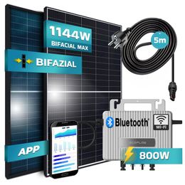 SUNNIVA&reg; 880W Balkonkraftwerk 800W komplett Steckdose - Eco Flow 800W Wechselrichter - PV Solaranlage Komplettset - 2x 440W BIFAZIAL, BLACK Frame, Single Glas Solarmodule - inkl. 5m Kabel - Bluetooth