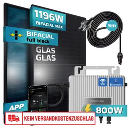 SUNNIVA&reg; 920W Balkonkraftwerk BIFAZIAL FULLBLACK komplett Steckdose EcoFlow 800 Watt Wechselrichter, PV Solaranlage Komplettset, 2x 460W N-Type Glas-Glas Bifacial Solarmodule, 5m Kabel & 4x 1m Solarkabel