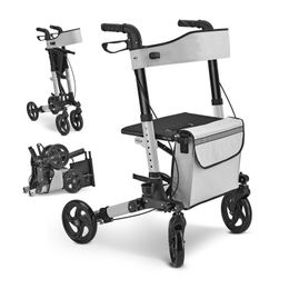 Juskys Rollator Vital faltbar, leicht & h&ouml;henverstellbar aus Aluminium bis 130 kg mit Sitz Grau