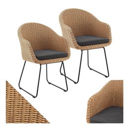 Juskys Rattan Korbsessel Cody 2er Set mit Kissen - Indoor & Outdoor Rattanst&uuml;hle - Korbst&uuml;hle Natur