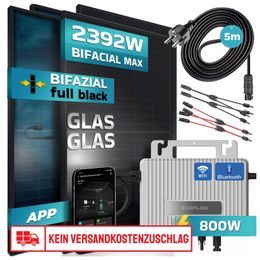 SUNNIVA&reg; 1840W Balkonkraftwerk BIFAZIAL FULLBLACK komplett Steckdose ECOFLOW 800 Watt Wechselrichter, Solaranlage Komplettset, 4x460W N-Type Glas-Glas Bifacial Solarmodule, 5m Kabel, 4x2.5m Solarkabel