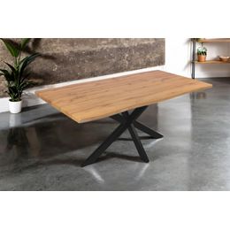 Esstisch 180x90 cm Baumkante Holz Wildeiche-Optik Spider-Gestell Metall schwarz JOSY