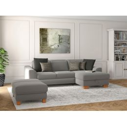 Sit & More Ecksofa SIT & MORE "Dundee L-Form", grau, B:264cm H:86cm T:175cm, Sofas, Ecksofa, mit Federkern und Massivholzf&uuml;&szlig;en, wahlweise mit Kopfteilverstellung