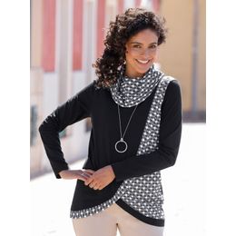 WITT Damen Rollkragenshirt mit Lagen-Optik, schwarz-ecru-bedruckt, Größe 40