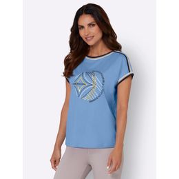 WITT Damen Kurzarmshirt mit Glanz-Effekten, himmelblau, Größe 36