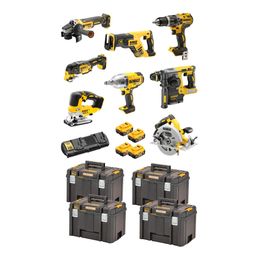 Dewalt DCK865P4T-QW Akku-Schlagbohrschrauber-Set 18V /5 Ah (BL) DCD796 / DCF899 HN / DCH273 / DCG405 / DCS367 / DCS355 / DCS570 / DCS334 / DCB184 in TSTAK Boxen II + VI + VII + VIII + IX + X + XI + XII + XIII + XIV + XV + XVI + XVII + XVIII + XIX + XX inkl .2x G-Akku (18 Volt /5 Ah) + Schnellladeger&auml;t)