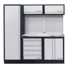 Kraftwerk 3-Element-Schrankwand mit Vierkantlochwand Inox-Arbeitsplatte (3964AIX)