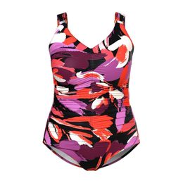Ulla Popken Badeanzug Damen Gr&ouml;&szlig;e 4XL dunkellila / rot / schwarz / naturwei&szlig;