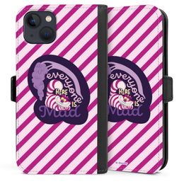 DeinDesign iPhone 13 Handy Klapph&uuml;lle Handyh&uuml;lle aus Kunst Leder schwarz Flip Case Disney Grinning Cat Alice In Wonderland Sideflip mit Lasche