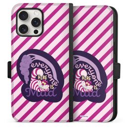 DeinDesign iPhone 15 Pro Max Handy Klapph&uuml;lle Handyh&uuml;lle aus Kunst Leder schwarz Flip Case Disney Grinning Cat Alice In Wonderland Sideflip mit Lasche