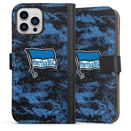 DeinDesign iPhone 13 Pro Max Handy Klapph&uuml;lle Handyh&uuml;lle aus Kunst Leder schwarz Flip Case Flag Hertha Bsc Logo Sideflip mit langer Lasche