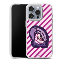 DeinDesign iPhone 16 Pro Handy Silikon H&uuml;lle Case wei&szlig; Handyh&uuml;lle Disney Grinning Cat Alice In Wonderland Silikon Case