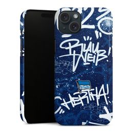 DeinDesign iPhone 15 Plus Handy Premium Case Smartphone Handyh&uuml;lle Schutzh&uuml;lle gl&auml;nzend Official Licensed Product Hertha Bsc Graffiti Premium Case