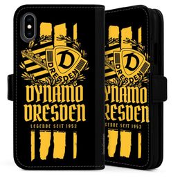 DeinDesign iPhone X Handy Klapph&uuml;lle Handyh&uuml;lle aus Kunst Leder schwarz Flip Case Sg Dynamo Dresden Statement Sgd Sideflip mit langer Lasche