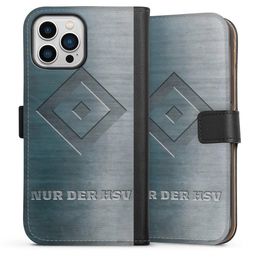 DeinDesign iPhone 13 Pro Max Handy Klapph&uuml;lle Handyh&uuml;lle aus Kunst Leder schwarz Flip Case Metallic Look Hsv Hamburger Sv Sideflip mit langer Lasche