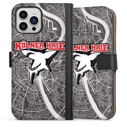 DeinDesign iPhone 13 Pro Max Handy Klapph&uuml;lle Handyh&uuml;lle aus Kunst Leder schwarz Flip Case K&ouml;lner Haie Ice Hockey Official Licensed Product Sideflip mit langer 