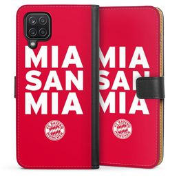 DeinDesign Galaxy A12 Handy Klapph&uuml;lle Handyh&uuml;lle aus Kunst Leder schwarz Flip Case Fcb Mia San Mia Fc Bayern M&uuml;nchen Sideflip mit langer Lasche