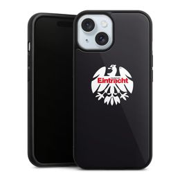 DeinDesign iPhone 15 Handy Gallery Case Handyh&uuml;lle 9H Geh&auml;rtetes Glas R&uuml;ckseite H&uuml;lle Eagle Retro Logo Gallery Case