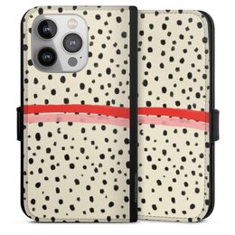 DeinDesign iPhone 14 Pro Handy Klapph&uuml;lle Handyh&uuml;lle aus Kunst Leder schwarz Flip Case Stripes Points Kunst Sideflip mit langer Lasche