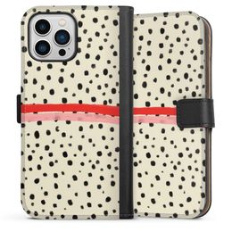 DeinDesign iPhone 13 Pro Max Handy Klapph&uuml;lle Handyh&uuml;lle aus Kunst Leder schwarz Flip Case Stripes Points Kunst Sideflip mit langer Lasche