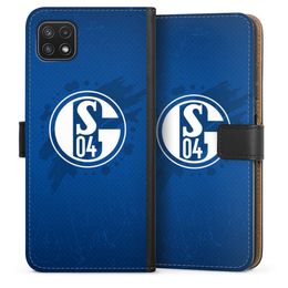 DeinDesign Galaxy A22 5G Handy Klapph&uuml;lle Handyh&uuml;lle aus Kunst Leder schwarz Flip Case Fc Schalke 04 Official Licensed Product Sideflip mit langer Lasche