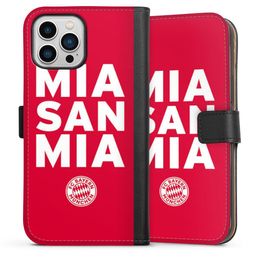 DeinDesign iPhone 13 Pro Max Handy Klapph&uuml;lle Handyh&uuml;lle aus Kunst Leder schwarz Flip Case Fcb Mia San Mia Fc Bayern M&uuml;nchen Sideflip mit langer Lasche