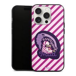 DeinDesign iPhone 15 Pro Handy Slim Case extra d&uuml;nn Silikon Handyh&uuml;lle schwarz H&uuml;lle Disney Grinning Cat Alice In Wonderland Silikon Slim Case