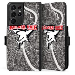 DeinDesign Galaxy S21 Ultra 5G Handy Klapph&uuml;lle Handyh&uuml;lle aus Kunst Leder schwarz Flip Case K&ouml;lner Haie Ice Hockey Official Licensed Product Sideflip mit Lasche