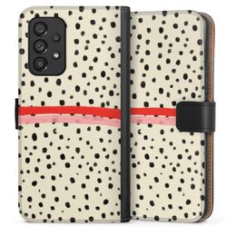DeinDesign Galaxy A53 5G Handy Klapph&uuml;lle Handyh&uuml;lle aus Kunst Leder schwarz Flip Case Stripes Kunst Points Sideflip mit langer Lasche