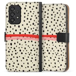 DeinDesign Galaxy A33 5G Handy Klapph&uuml;lle Handyh&uuml;lle aus Kunst Leder schwarz Flip Case Stripes Kunst Points Sideflip mit langer Lasche