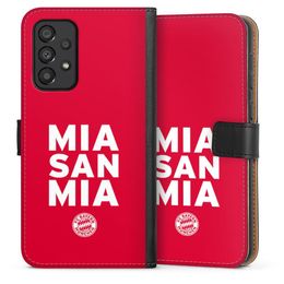 DeinDesign Galaxy A33 5G Handy Klapph&uuml;lle Handyh&uuml;lle aus Kunst Leder schwarz Flip Case Fc Bayern M&uuml;nchen Mia San Mia Fcb Sideflip mit langer Lasche