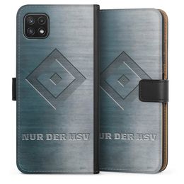 DeinDesign Galaxy A22 5G Handy Klapph&uuml;lle Handyh&uuml;lle aus Kunst Leder schwarz Flip Case Hsv Metallic Look Hamburger Sv Sideflip mit langer Lasche