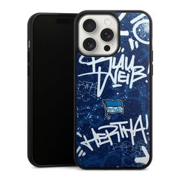 DeinDesign iPhone 15 Pro Max Handy Gallery Case Handyh&uuml;lle 9H Geh&auml;rtetes Glas R&uuml;ckseite H&uuml;lle Official Licensed Product Hertha Bsc Graffiti Gallery Case