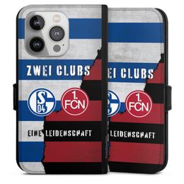 DeinDesign iPhone 14 Pro Handy Klapph&uuml;lle Handyh&uuml;lle aus Kunst Leder schwarz Flip Case Friendship 1. Fc N&uuml;rnberg Fc Schalke 04 Sideflip mit langer Lasche