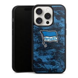 DeinDesign iPhone 15 Pro Handy Gallery Case Handyh&uuml;lle 9H Geh&auml;rtetes Glas R&uuml;ckseite H&uuml;lle Flag Hertha Bsc Logo Gallery Case