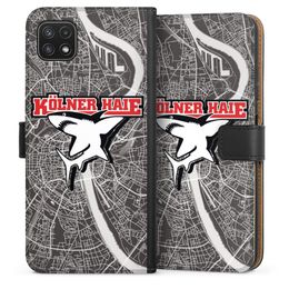 DeinDesign Galaxy A22 5G Handy Klapph&uuml;lle Handyh&uuml;lle aus Kunst Leder schwarz Flip Case Ice Hockey K&ouml;lner Haie Official Licensed Product Sideflip mit langer 