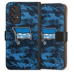 DeinDesign Galaxy A53 5G Handy Klapph&uuml;lle Handyh&uuml;lle aus Kunst Leder schwarz Flip Case Hertha Bsc Flag Logo Sideflip mit langer Lasche