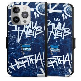 DeinDesign iPhone 14 Pro Handy Klapph&uuml;lle Handyh&uuml;lle aus Kunst Leder schwarz Flip Case Official Licensed Product Hertha Bsc Graffiti Sideflip mit langer Lasche