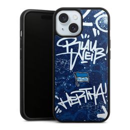 DeinDesign iPhone 15 Handy Gallery Case Handyh&uuml;lle 9H Geh&auml;rtetes Glas R&uuml;ckseite H&uuml;lle Official Licensed Product Hertha Bsc Graffiti Gallery Case