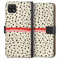 DeinDesign Galaxy A22 5G Handy Klapph&uuml;lle Handyh&uuml;lle aus Kunst Leder schwarz Flip Case Stripes Points Kunst Sideflip mit langer Lasche
