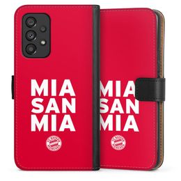 DeinDesign Galaxy A53 5G Handy Klapph&uuml;lle Handyh&uuml;lle aus Kunst Leder schwarz Flip Case Fc Bayern M&uuml;nchen Mia San Mia Fcb Sideflip mit langer Lasche