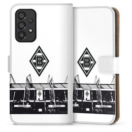 DeinDesign Galaxy A33 5G Handy Klapph&uuml;lle Handyh&uuml;lle aus Kunst Leder wei&szlig; Flip Case Borussia M&ouml;nchengladbach Die Fohlen Stadium Sideflip mit Lasche